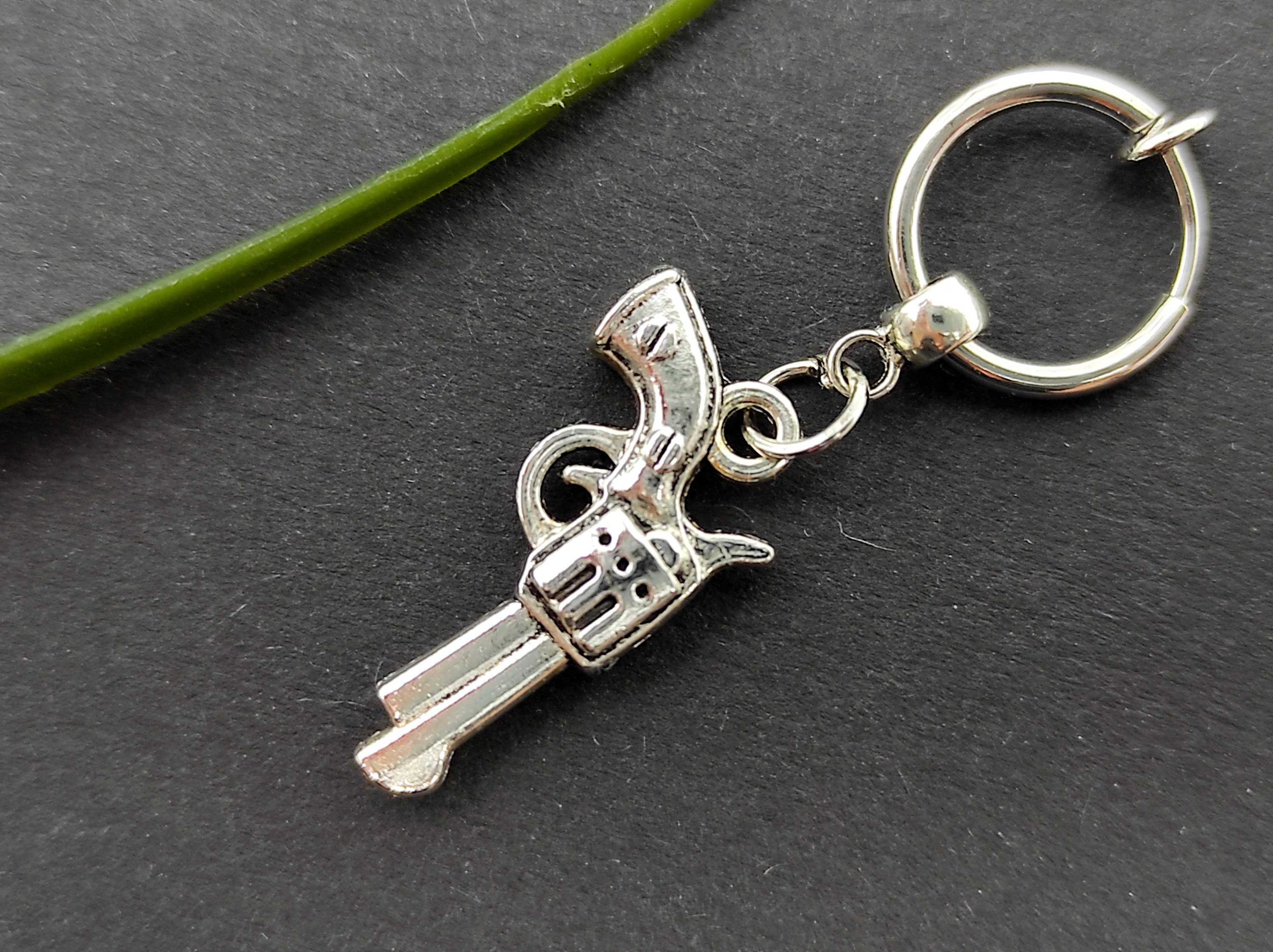 Revolver Clip-on Revolver Silver Dangle Masculine Clip-on - Etsy