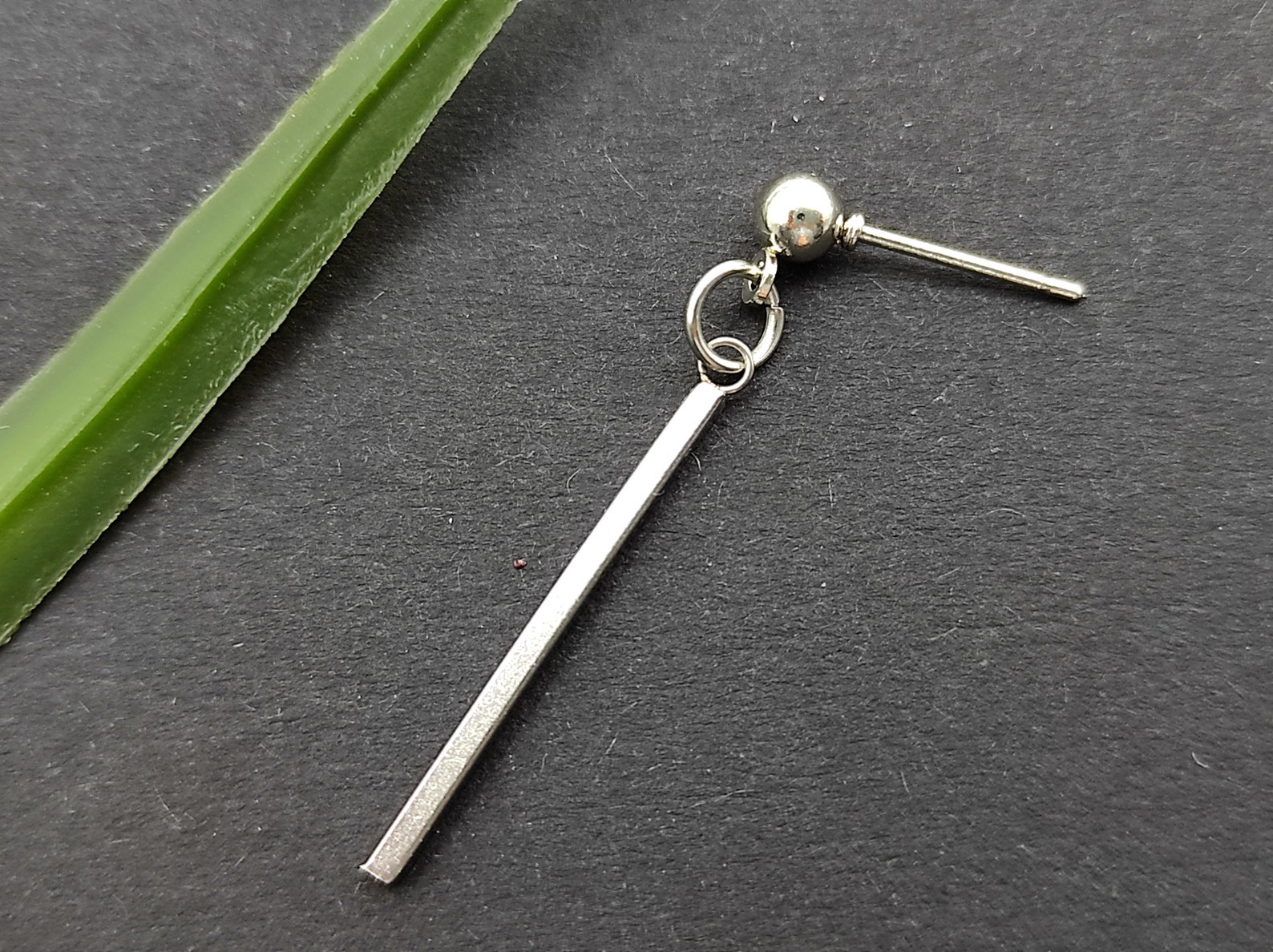 Stainless Steel Stick Dangle Earring, Men's Bar Earring, Modern Silver ...
