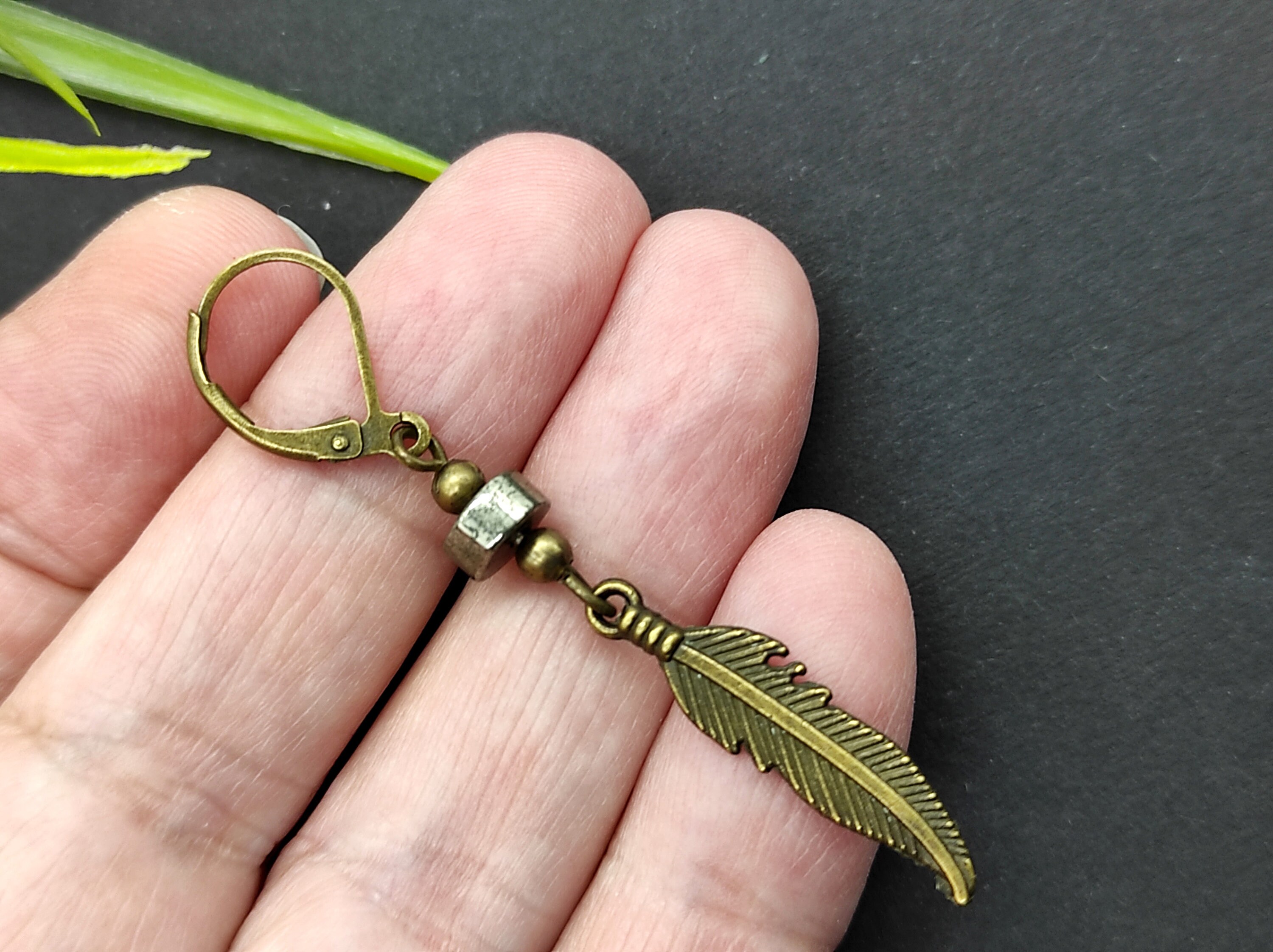 Brass Feather Dangle Feather Earring Symbol Feather Dangle - Etsy