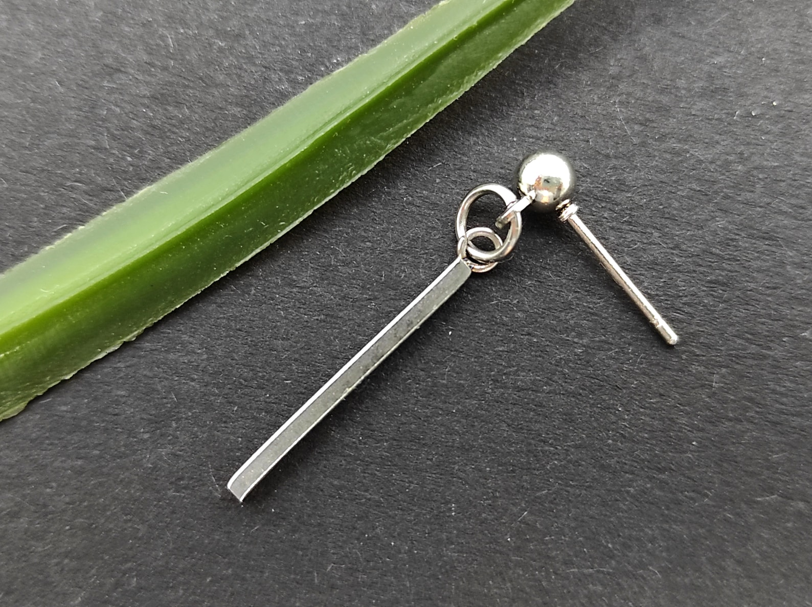Stainless Steel Stick Dangle Earring, Men's Bar Earring, Modern Silver ...