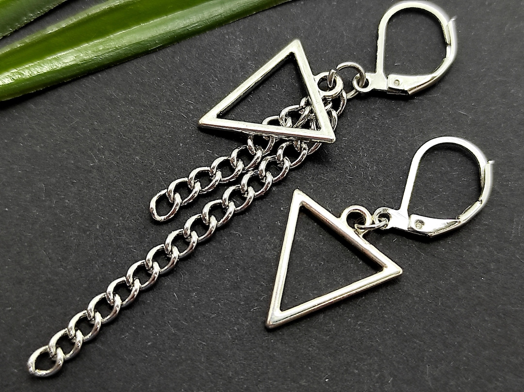 Long Chain Earring Triangle Chain Dangle Triangle Earring Silver ...