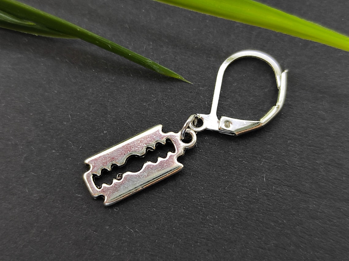 Razor Blade Earring: Silver Tone Goth Punk Dangle Accessory - Etsy