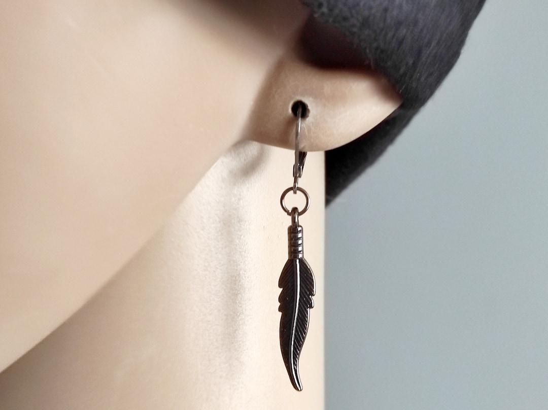 Gunmetal Feather Dangle Feather Earring Symbol Feather Dangle Symbol ...