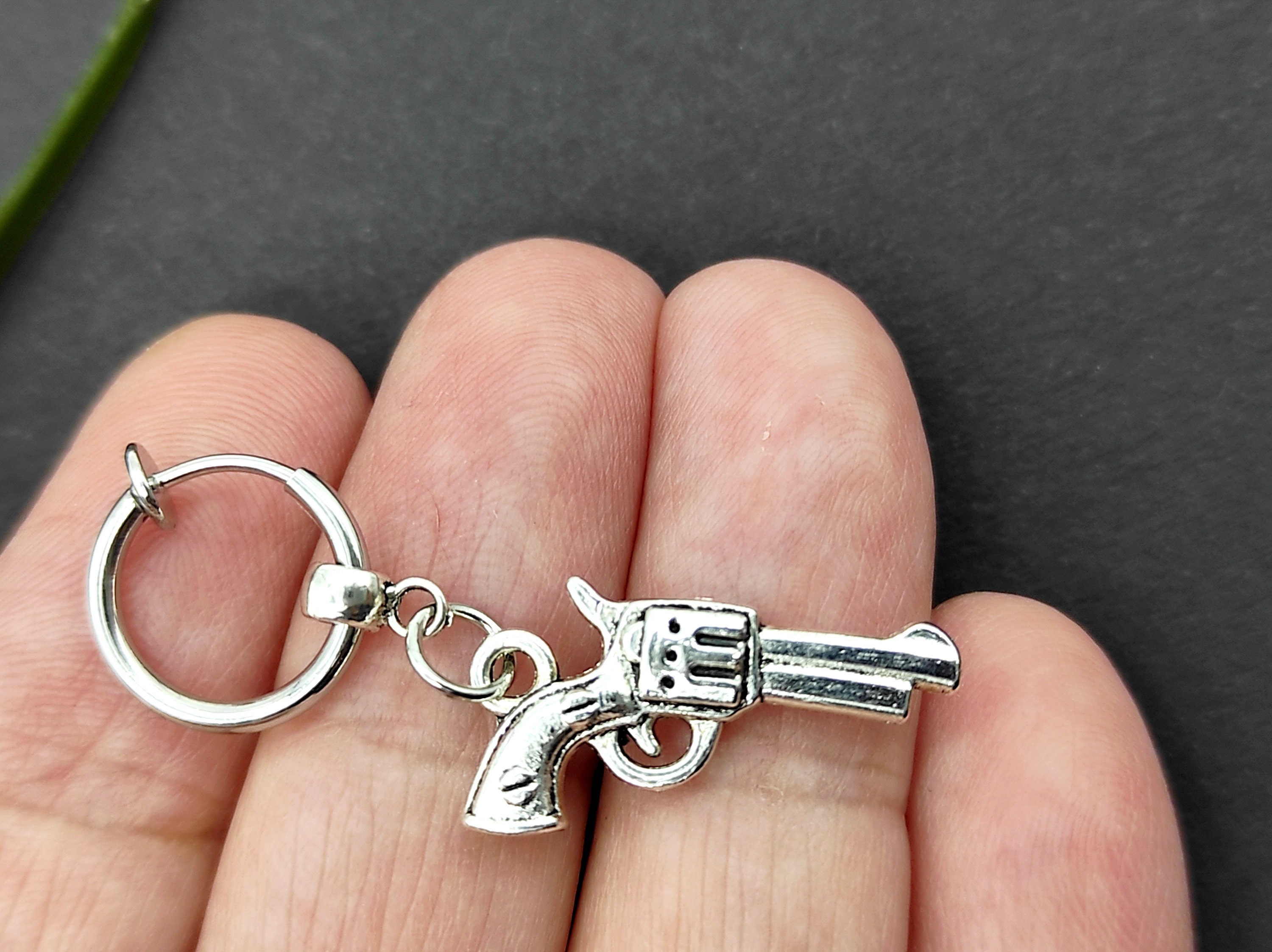 Revolver Clip-on Revolver Silver Dangle Masculine Clip-on - Etsy