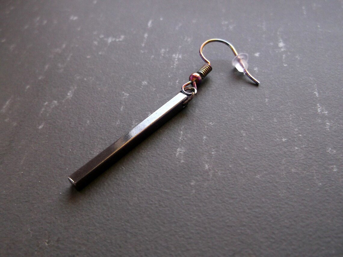 Men stick dangle stick earring one stick earring gunmetal | Etsy