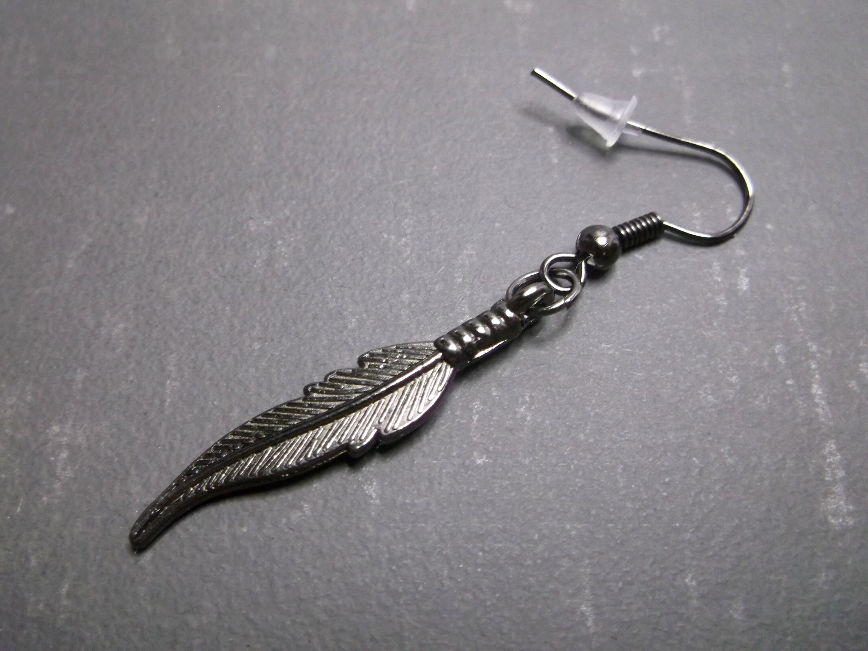 Gunmetal feather dangle feather earring symbol feather dangle | Etsy