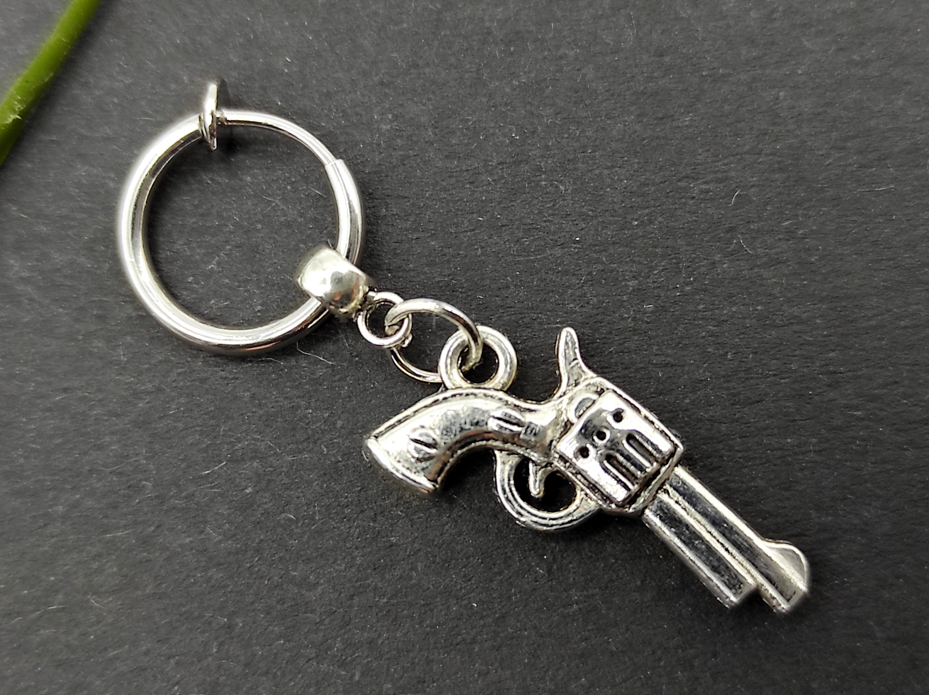 Revolver Clip-on Revolver Silver Dangle Masculine Clip-on - Etsy