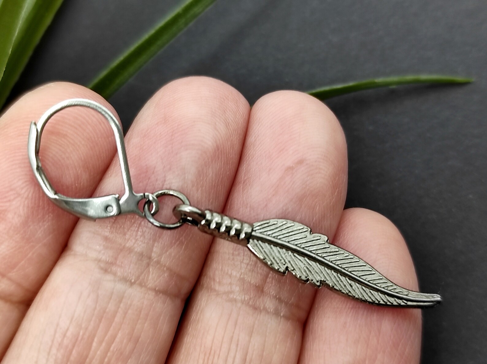 Gunmetal Feather Dangle Feather Earring Symbol Feather Dangle - Etsy