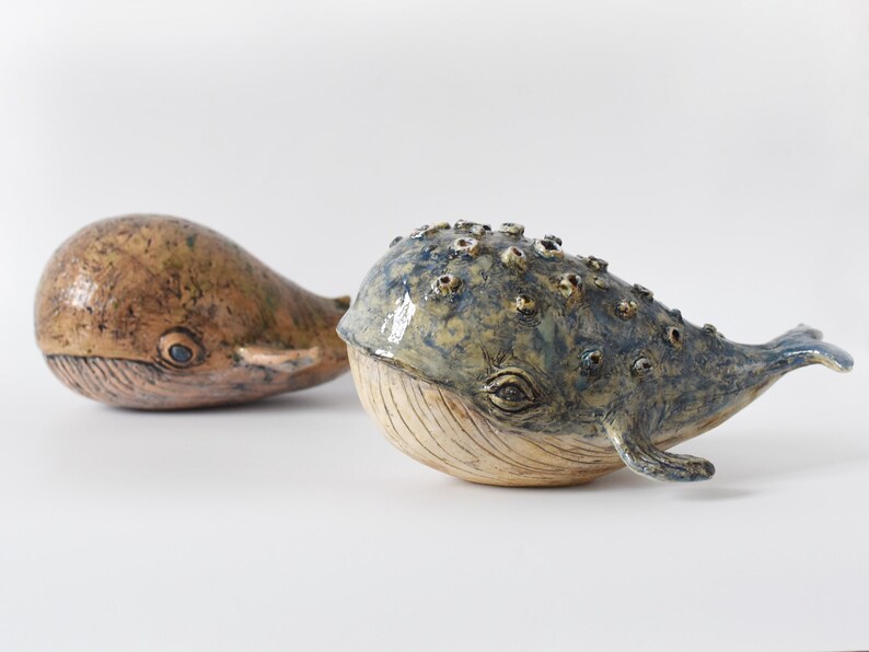 Ceramic Whale Sculpture, Handmade Pottery Animal Figurine, Ocean ...