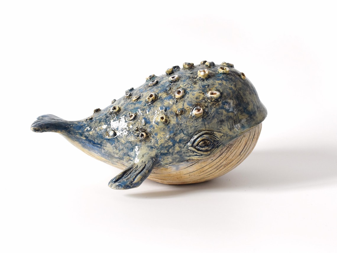 Ceramic Whale Sculpture, Handmade Pottery Animal Figurine, Ocean ...