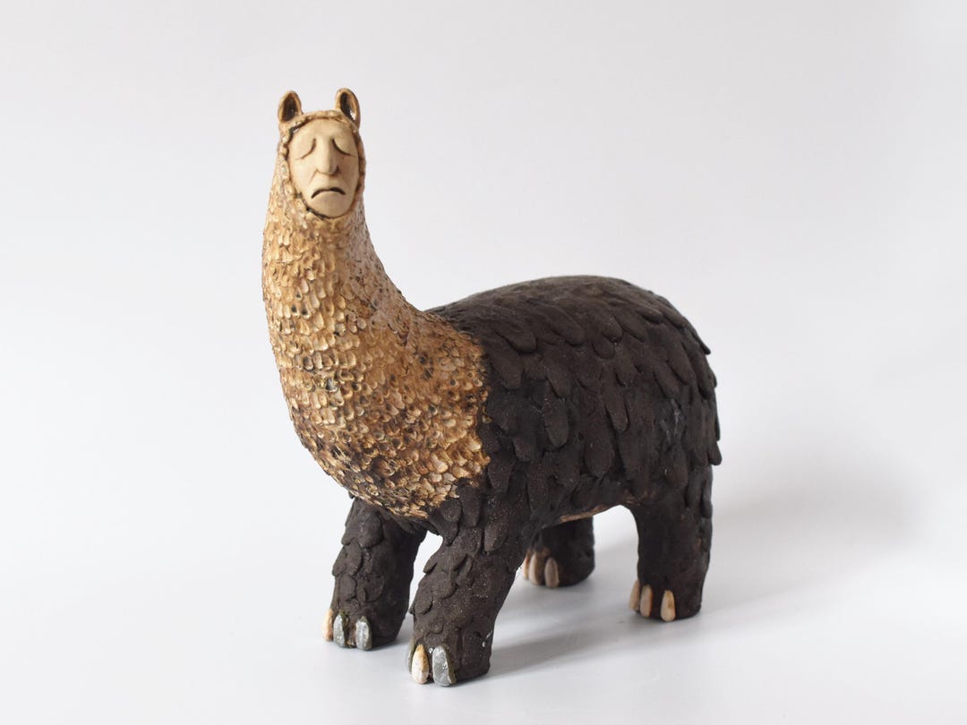 Melancholic Llama With a Human Face, Handmade Ceramic Animal Sculpture ...