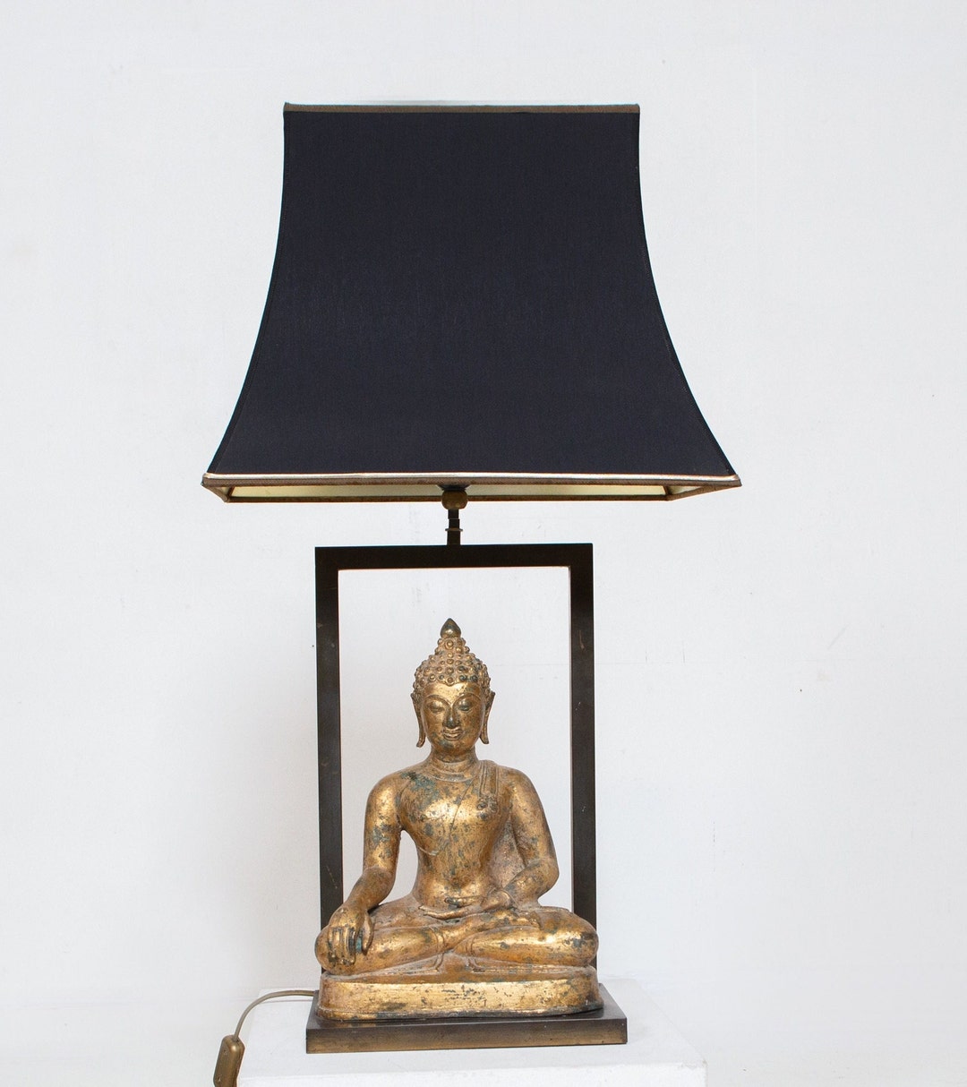 Vintage Buddha Table Lamp in Gilded Plaster and Brass 1970's - Etsy