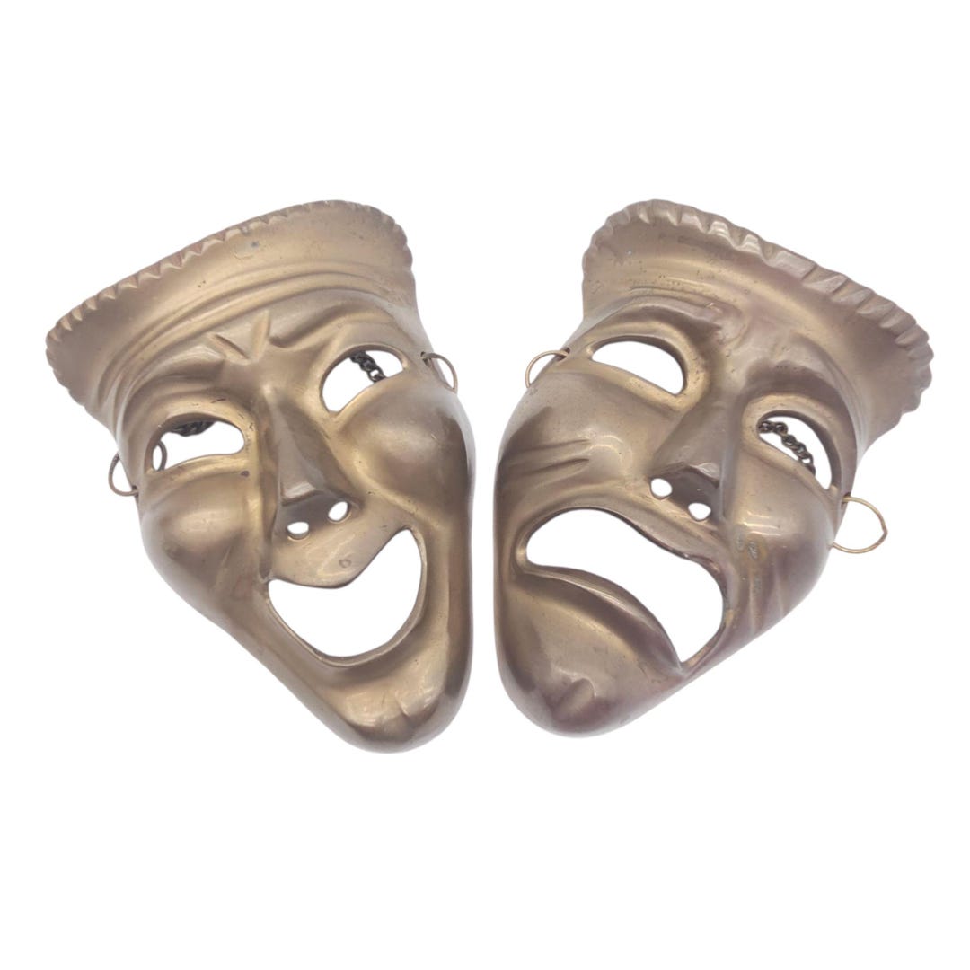 Vintage Brass Comedy Tragedy Masks Set of 2 – Mid Century Theater Wall ...