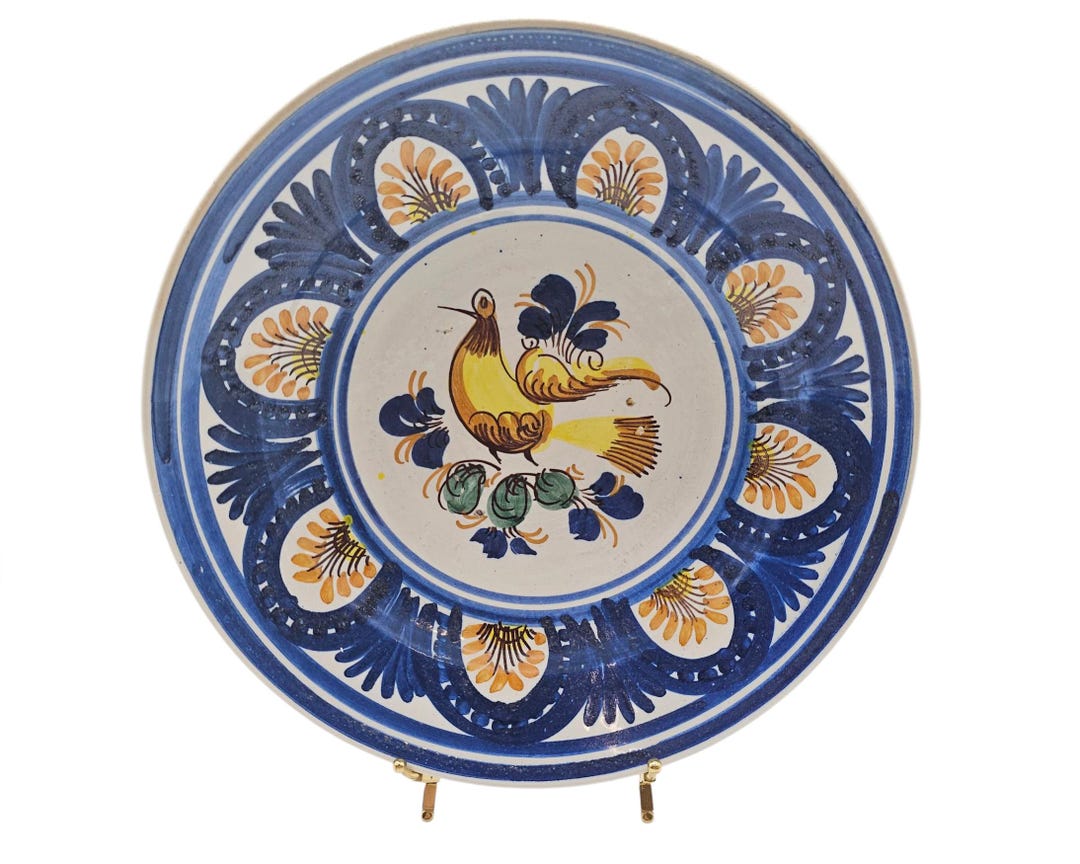 Vintage Manises Spanish Majolica Pottery Plate 12" Yellow Bird Wall Art ...