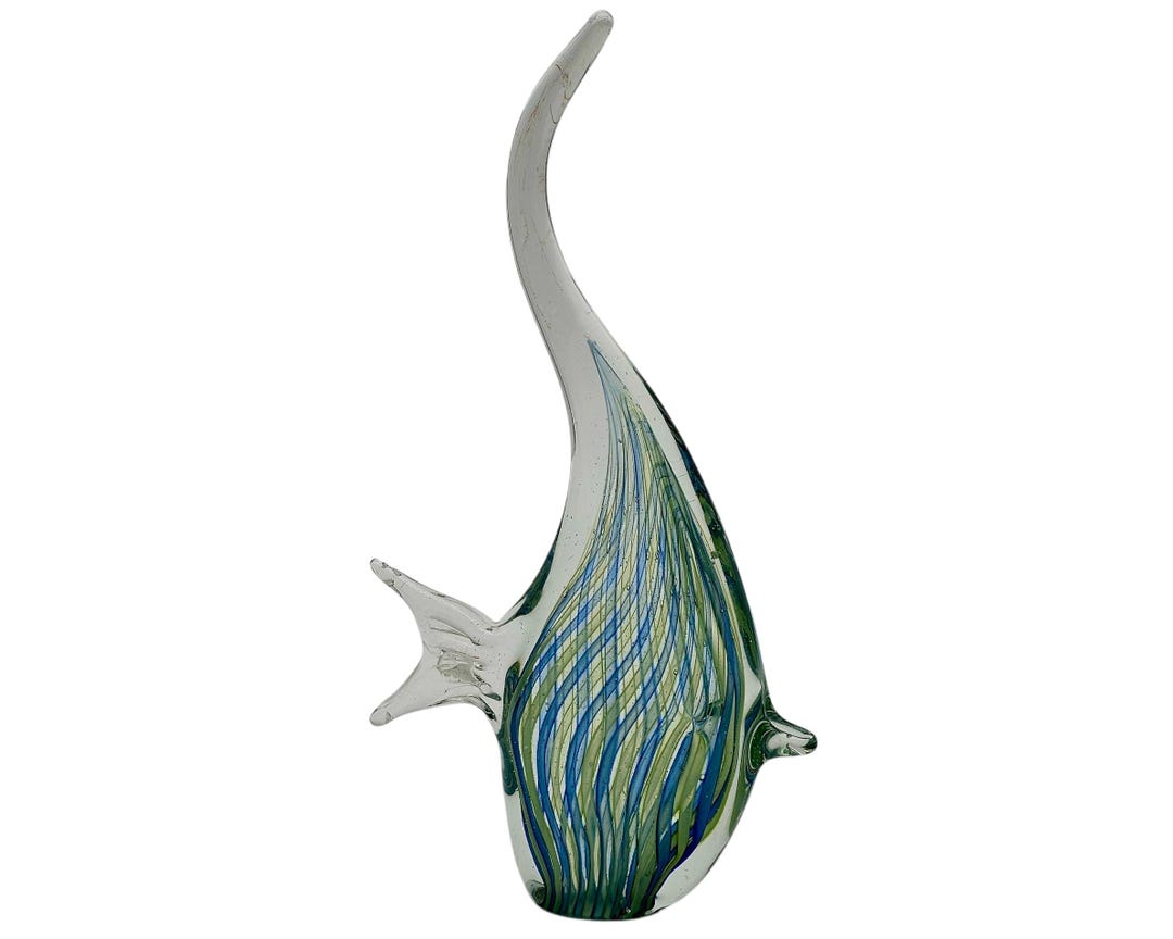 Murano Art Glass Angel Fish Figurine | Hand Blown Blue Green Swirl ...