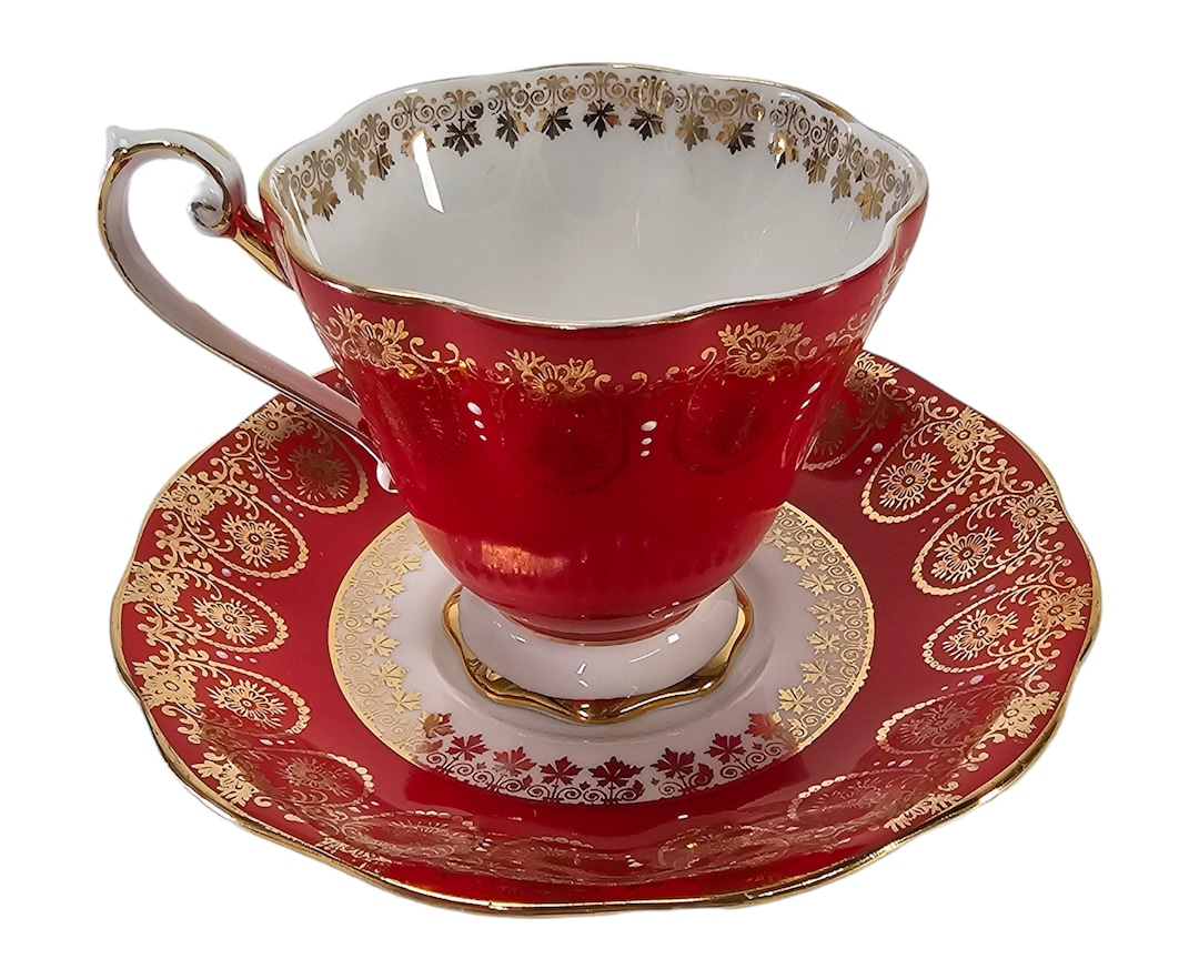 Vintage Royal Standard Tea Cup, Tea Cup & Saucer, Red and Gold Tea Cup ...