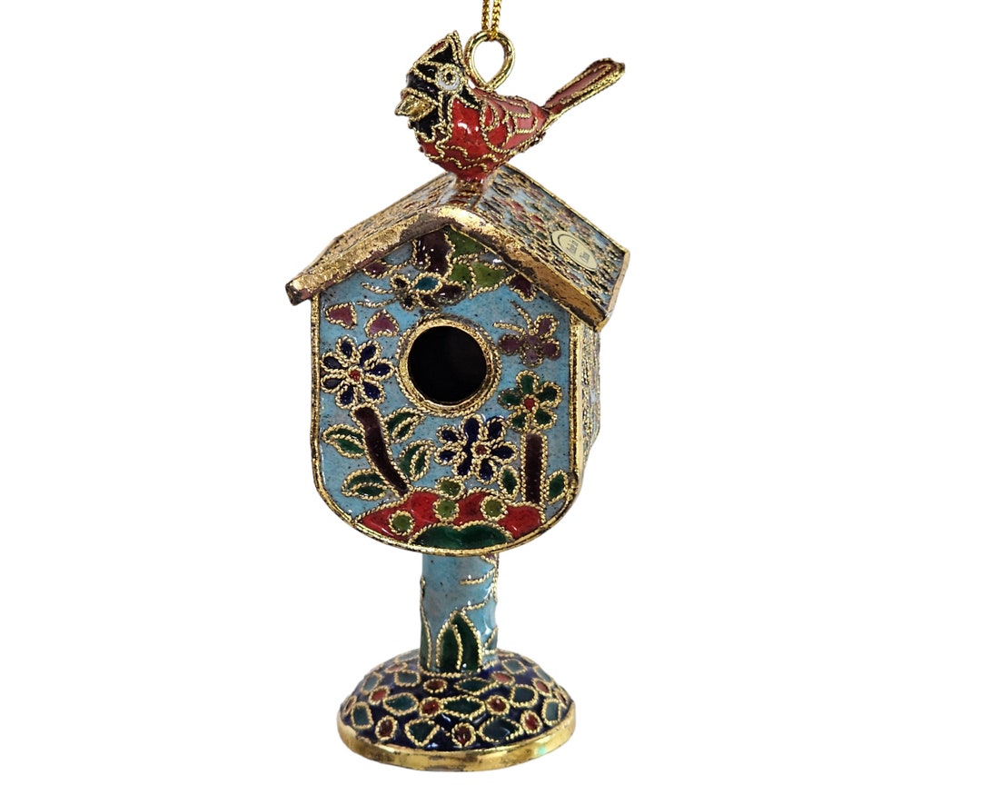 Vintage Cloisonné Bird Figure, Chinese Bird House Ornament, Enameled ...