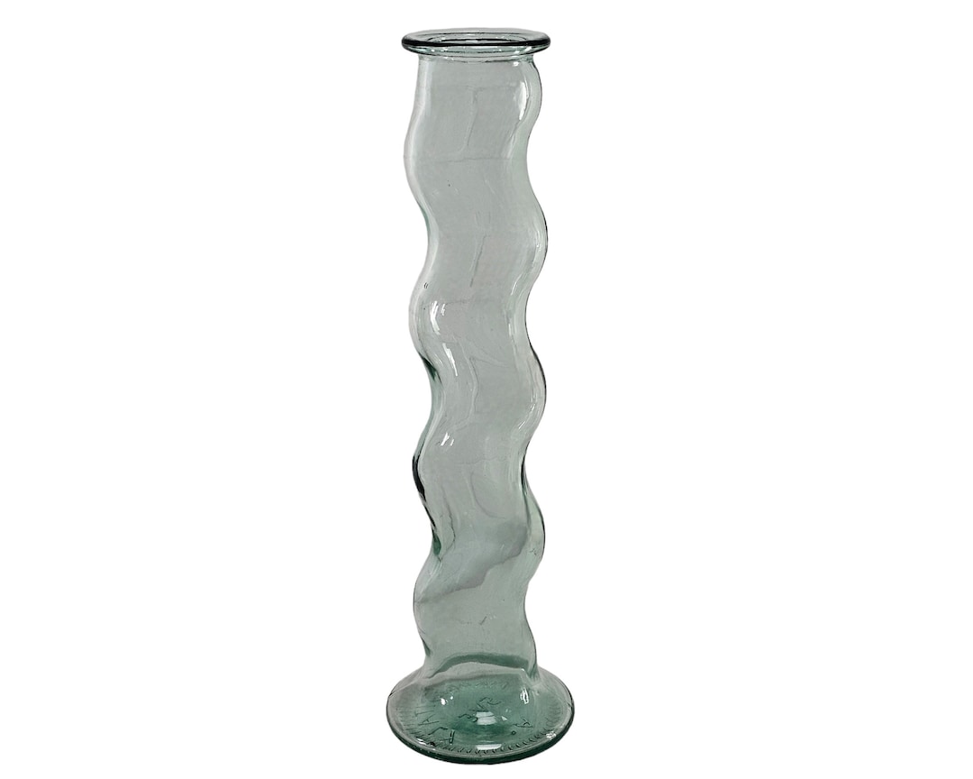 Hand Blown Recycled Green Glass Floor Vase - Modern Twist Design 23" - Etsy