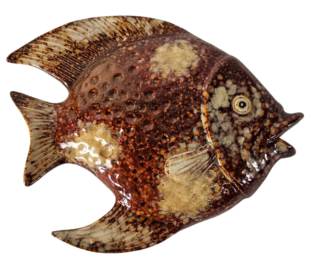 Poisson glacé vintage, poisson suspendu au mur, poisson marbré brun ...
