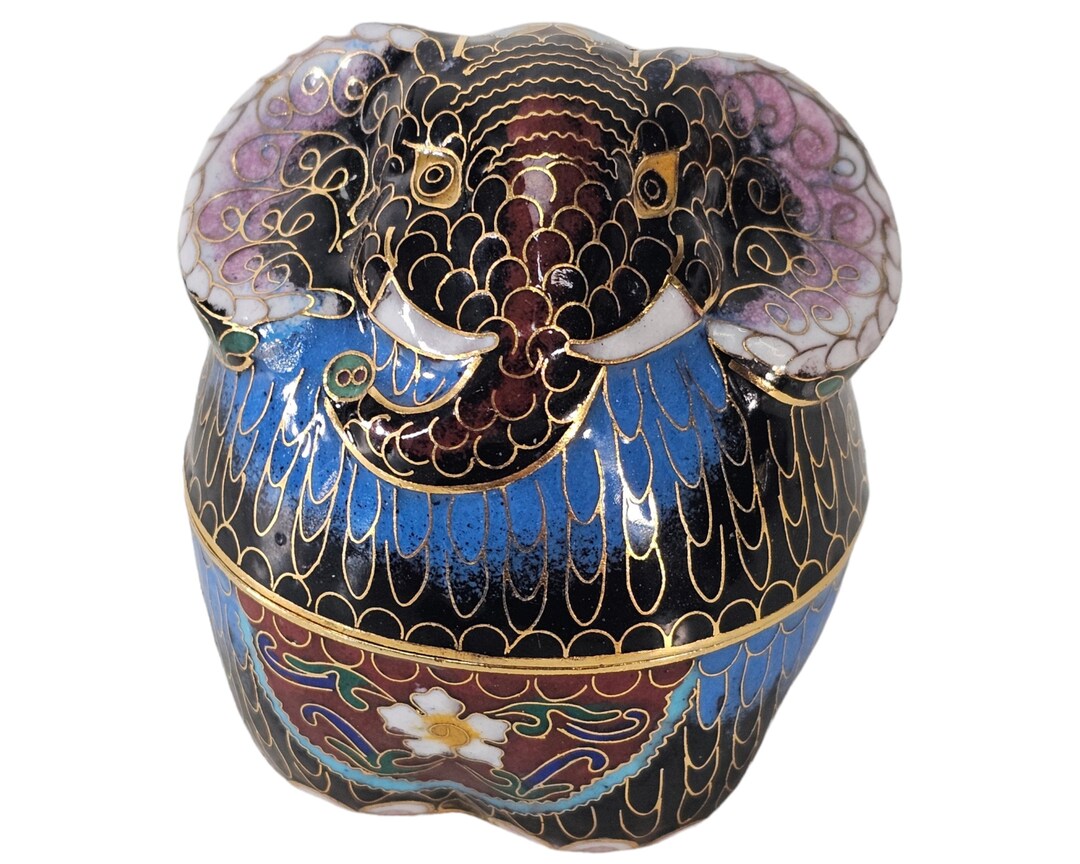 Vintage Cloisonné Jewelry Box, Elephant Jewelry Box, Elephant Figure ...