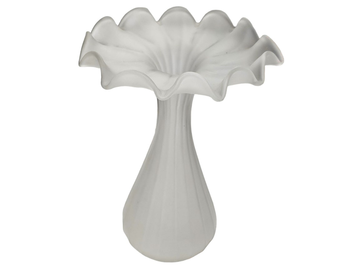 Stelvia Glass Vase, Italian Vase, Frosted White Vase, Ruffled Glass ...