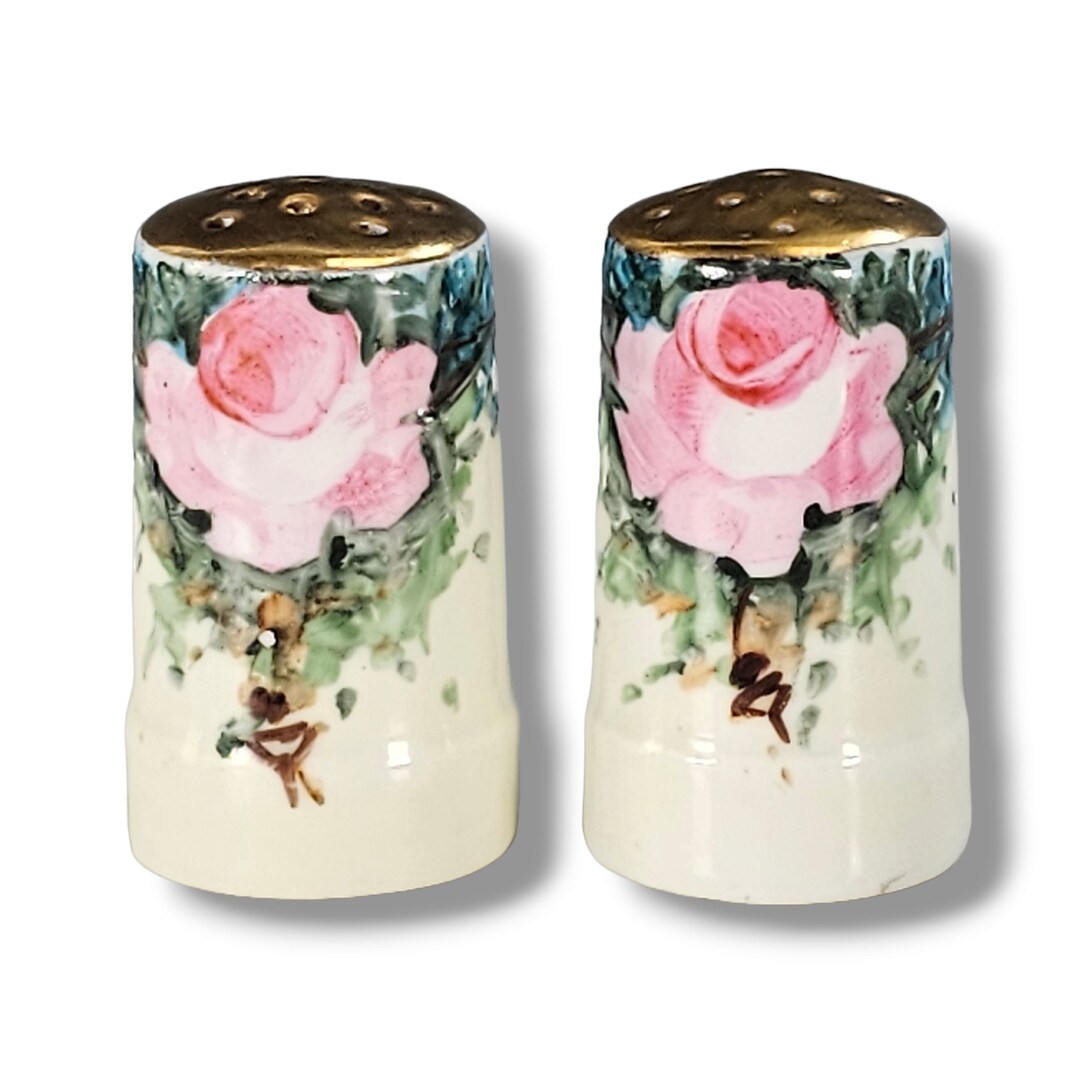 Antique Zeh Scherzer Salt & Pepper Shakers Rose Hand Painted Porcelain ...
