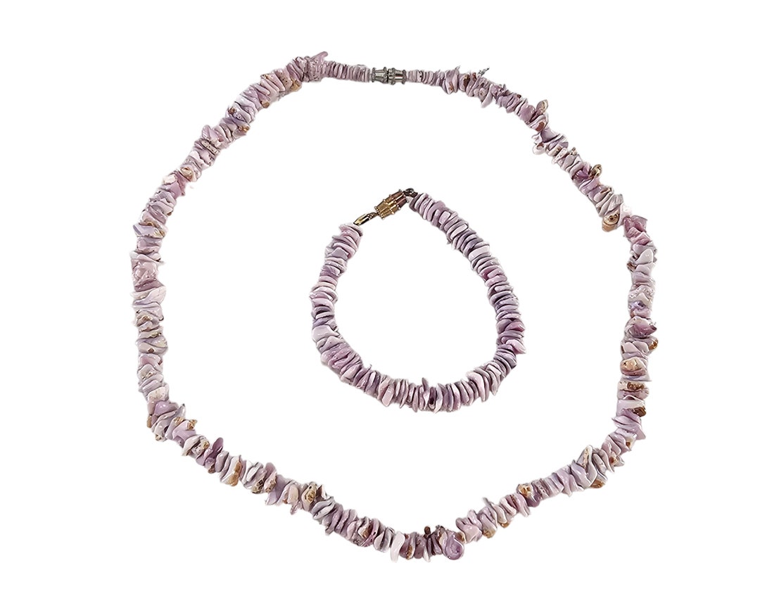 Vintage Puka Shell Jewelries, Puka Shell Necklace & Bracelet Set, Shell ...
