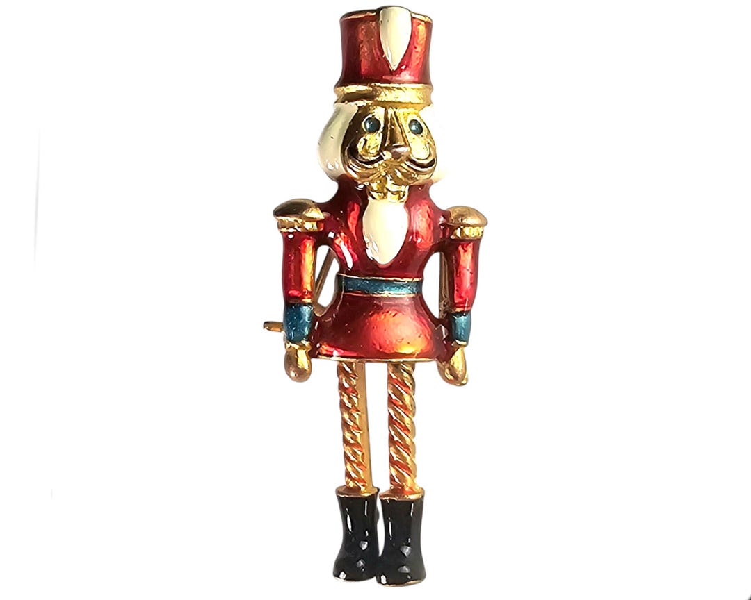 Vintage Vero Christmas Nutcracker Brooch Pin Red Movable Kinetic Brooch ...