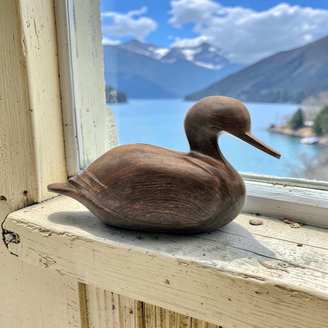 Minimalist Hand-carved Solid Wood Duck Sculpture 14.25