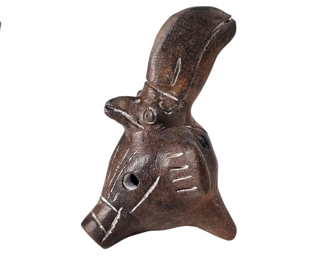 Vintage Aztec Colima Bird Toucan Ceramic Whistle Folk Art Ocarina Flute ...