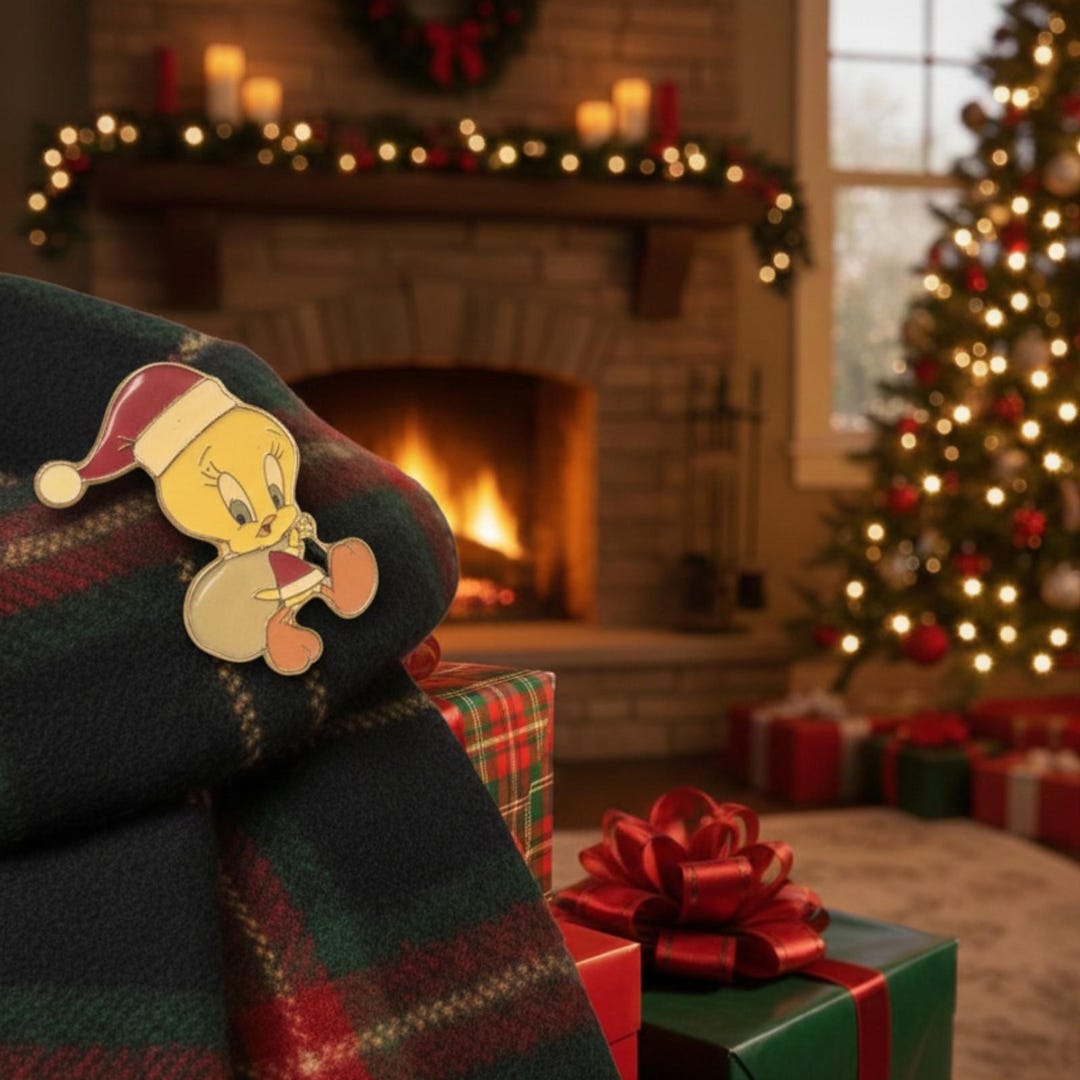 VTG 1990 Warner Bros Tweety Bird Santa Christmas Enamel Pin Brooch ...
