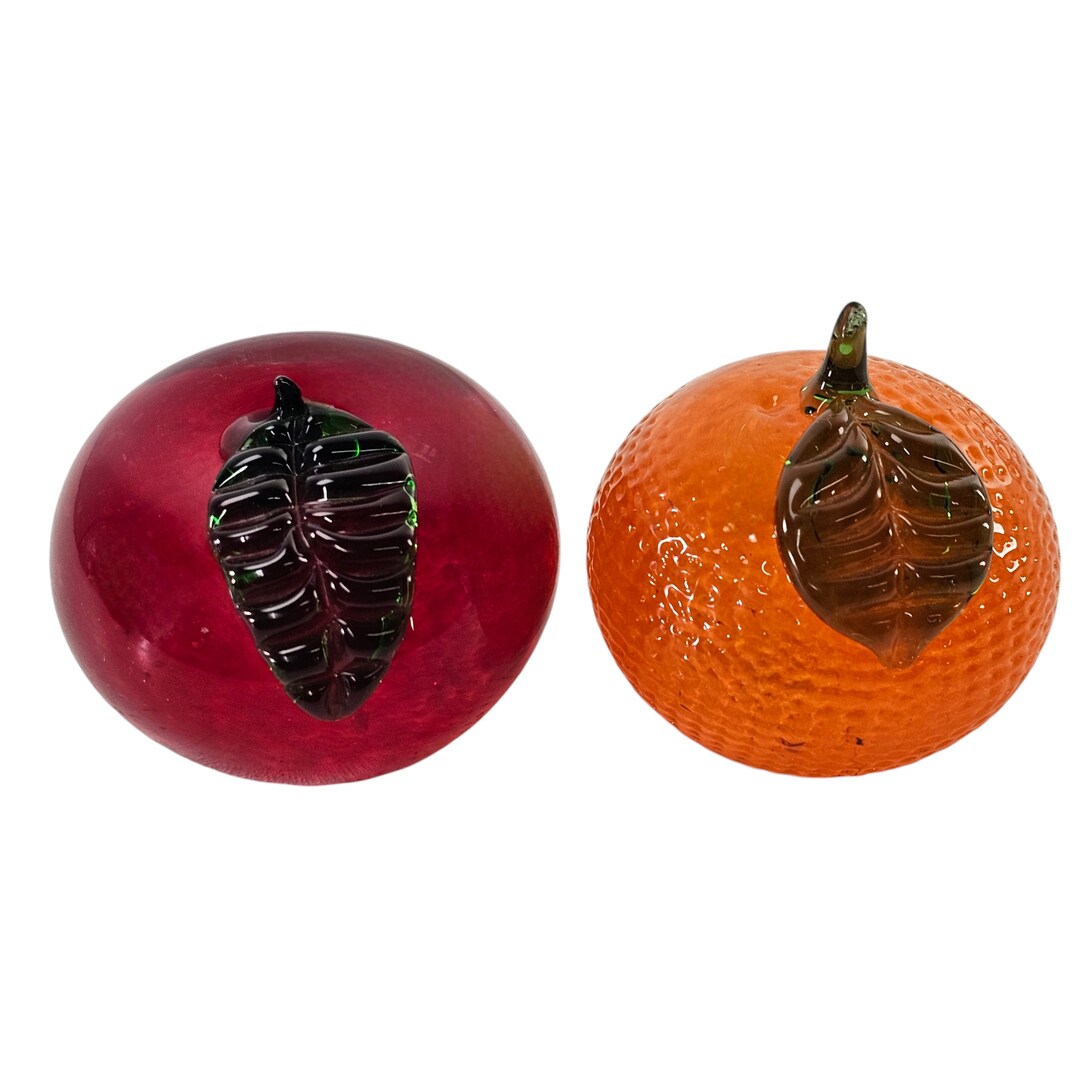 Vintage Hand Blown Paperweight, Art Glass Paperweights, Apple Orange ...