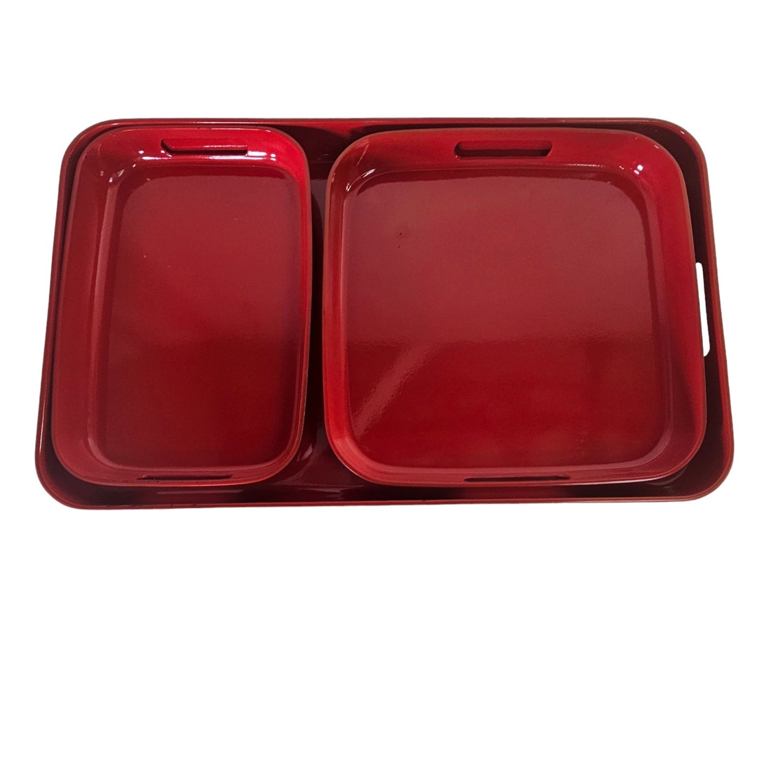 Vintage Modern Tray, Red Lacquer 3 Piece Tray Set, Japanese Tray Set ...