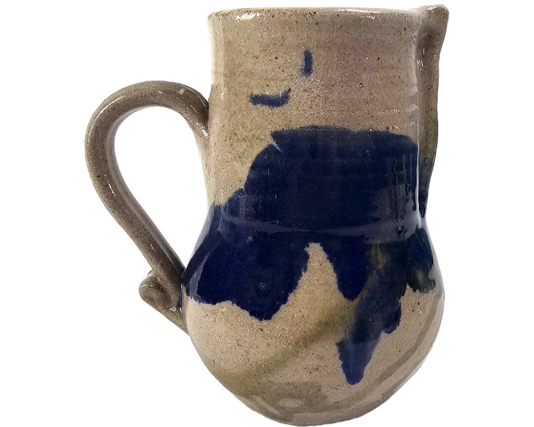 Handmade Stoneware Pitcher: Taupe & Blue Drip Glaze, Rustic Farmhouse ...