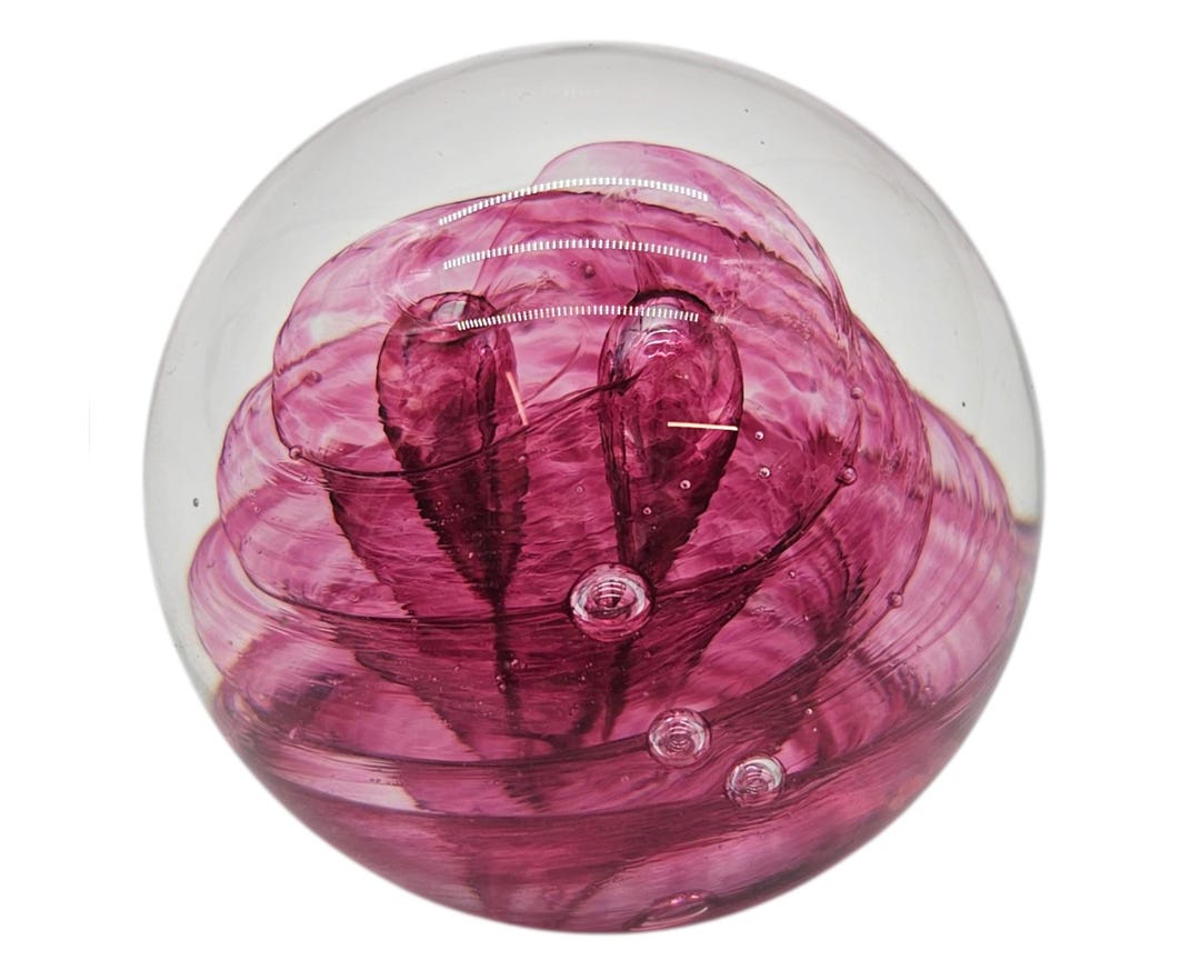 Glass Eye Studio Paperweight | 1996 Hand Blown Orb | Hot Pink Celestial ...