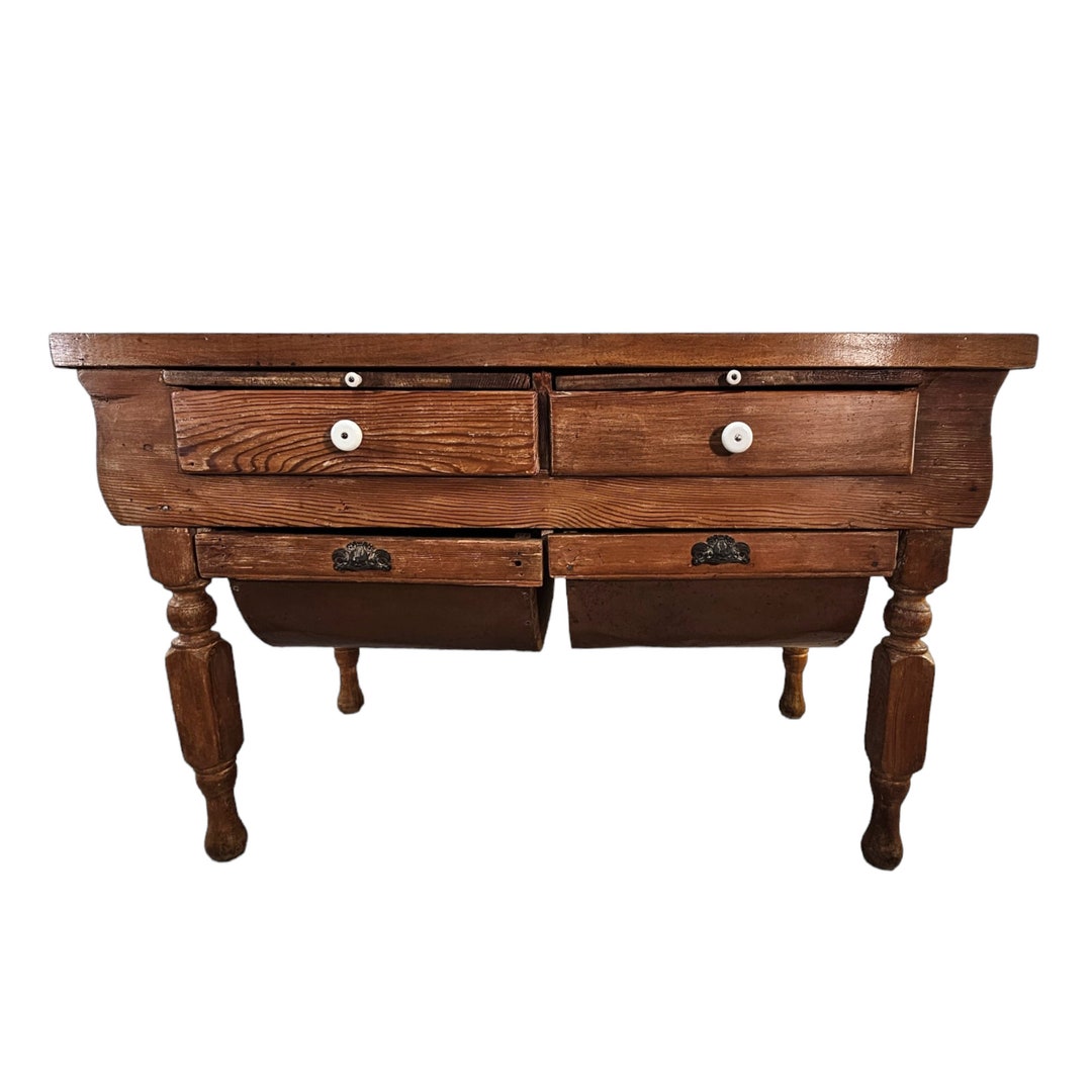 Antique Possum Belly Table, Bakers Table, Pot Belly Pine Farmhouse ...