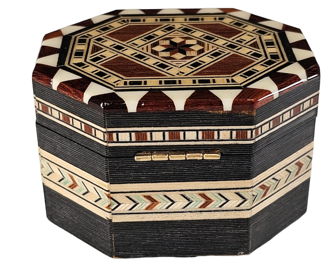 Vintage Spanish Box, Laguna Inlay Box, Brown Box, Jewelry Box, Octagon ...