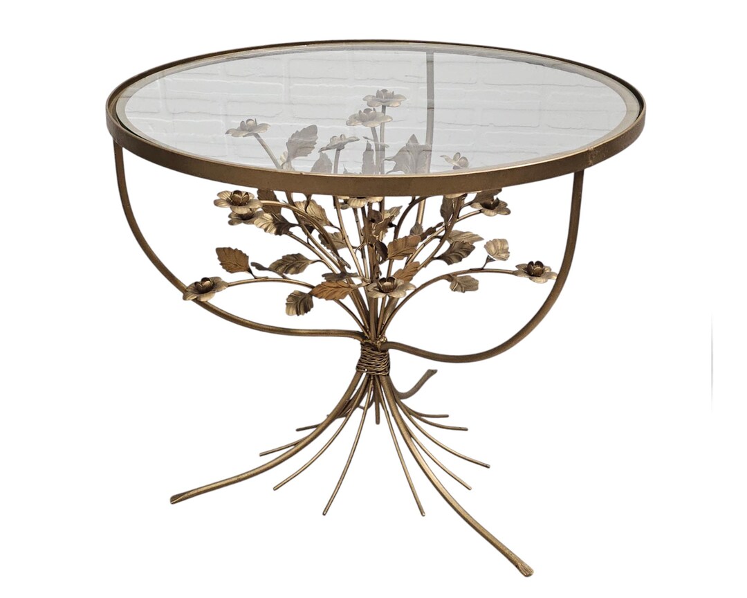 Vintage Italian Tole Side Table, Floral Bouquet, Hollywood Regency ...