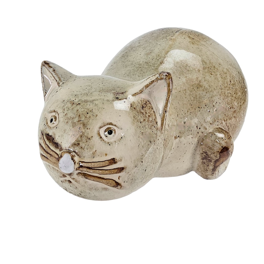 Vintage Art Pottery Cat, Cat Figurine, Stoneware Fat Cat, Rustic Cat ...