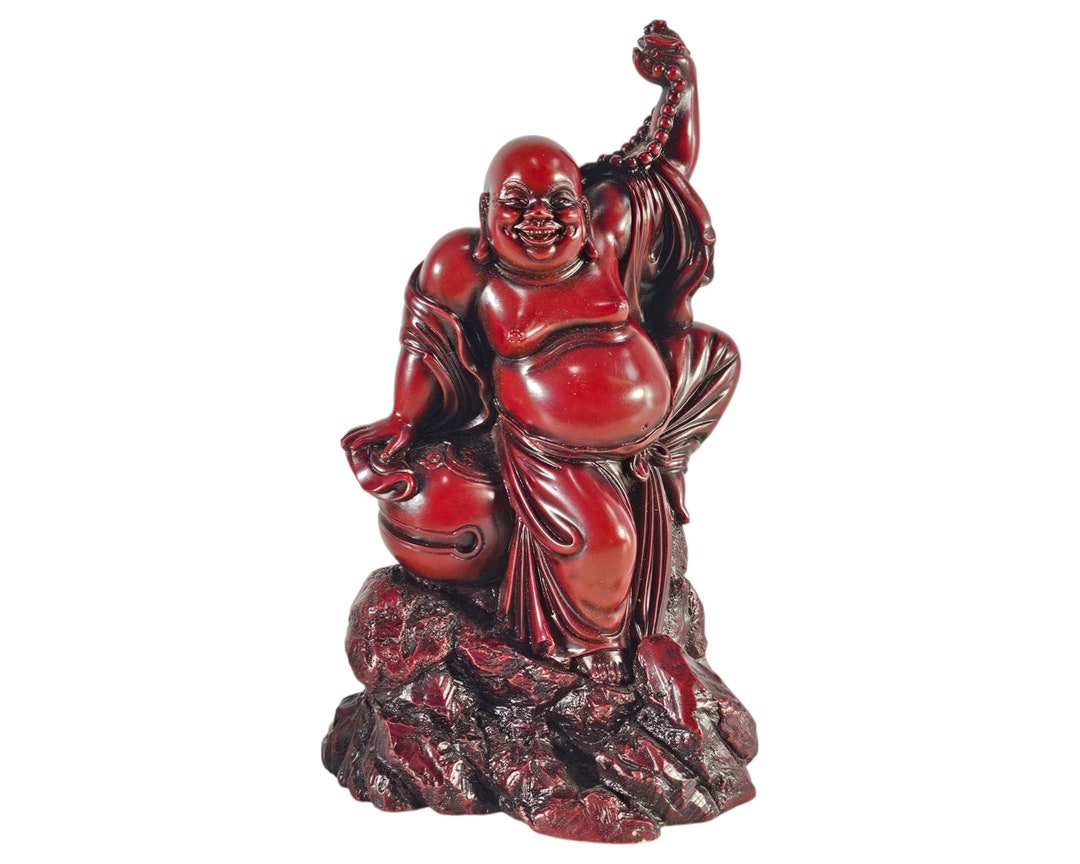 Vintage Red Resin Laughing Buddha Statue, Chinese Prosperity Decor, W ...
