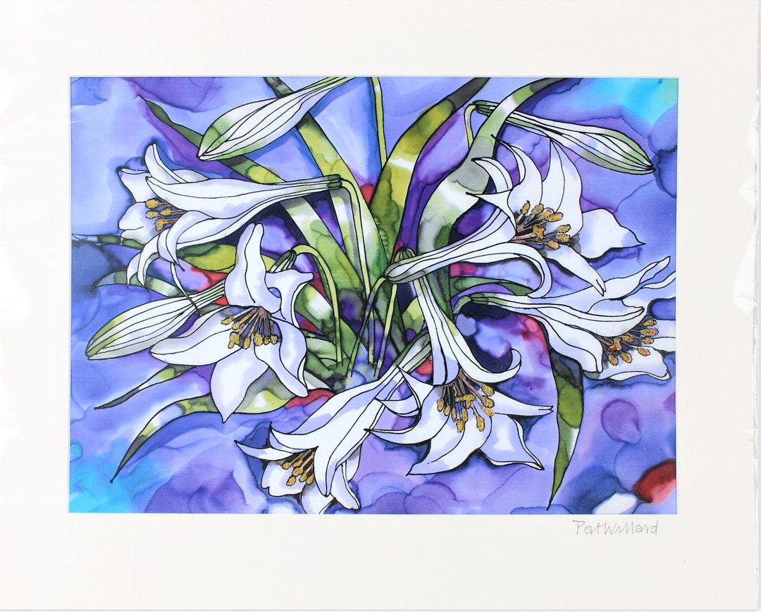 Vintage Silk Lilies Painting, Signed Wall Painting, Print by Leeds ...