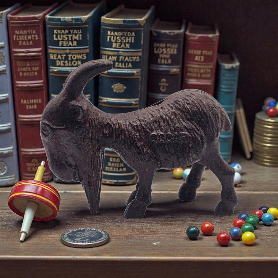 Vintage Cast Iron OSCAR Goat Piggy Bank Heavy Doorstop Farmhouse Animal ...