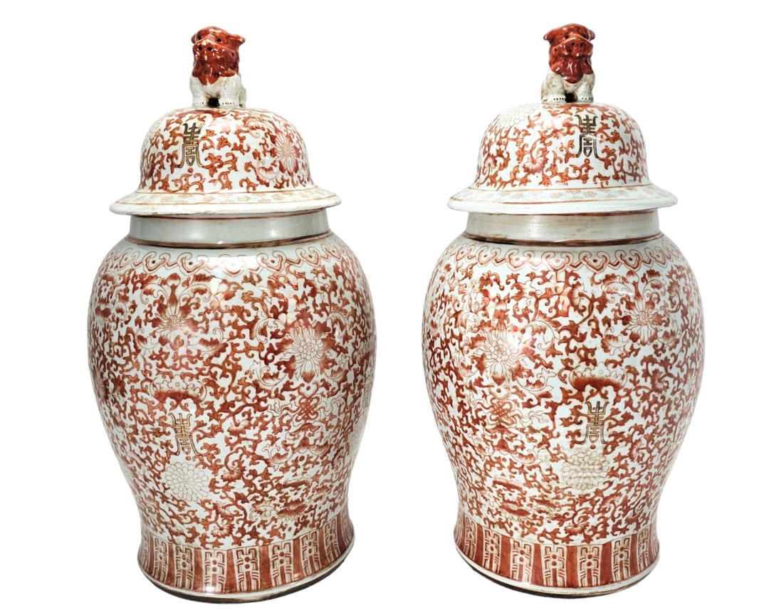 Pair of Large Jars, Chinese Porcelain Vase, Temple Ginger Jars, Rare ...