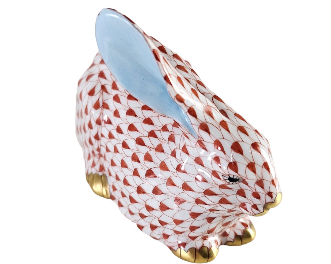 Herend Rabbit, Hand Painted Bunny Figure, Rust Red Bunny, Reclining ...