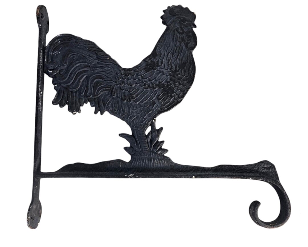 Vintage Wrought Cast Iron Rooster Chicken Wall Bracket Plant Basket ...