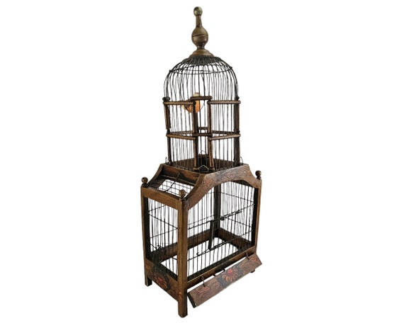 Antique Large Bird Cage French Brown Cage Bird Cage Wood Bird House Etsy