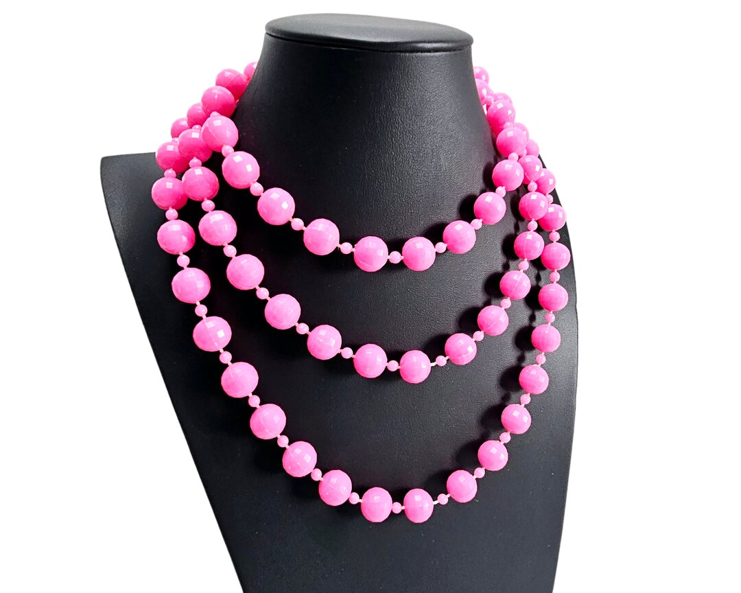 Vintage Hot Pink Necklace, Beaded Long Necklace, Flapper 40 Necklace - Etsy