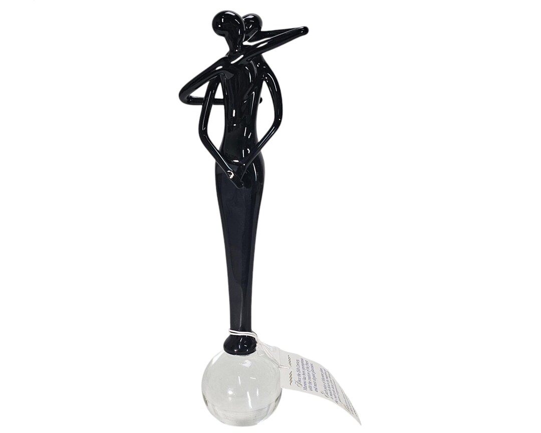 Vintage Murano Glass Figurine, Embracing Couple Lovers Black Art Glass ...
