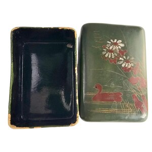 Vintage Japanese Hand Painted Lacquer Box Floral Ducks Trinket Box 1.75 ...