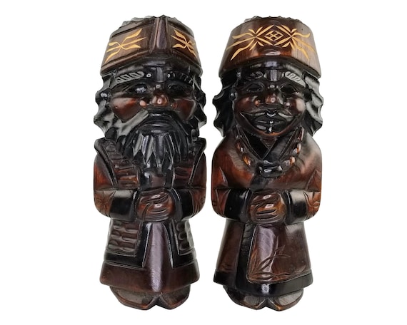 Vintage Pair of Japanese Ainu Wooden Carved Figures Man & | Etsy